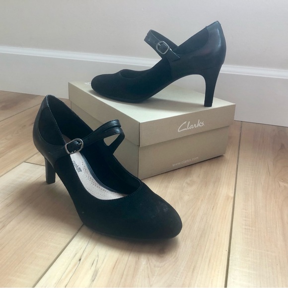 Clarks | Shoes | New Clarks Dancer Reece Black Heels With Strap ...